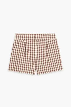 Veronica Beard Haina Gingham Cotton-blend Seersucker Shorts - Chocolate