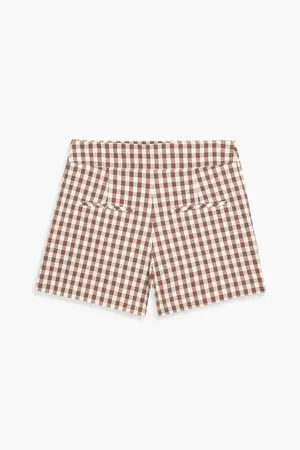 Veronica Beard Haina Gingham Cotton-blend Seersucker Shorts - Chocolate