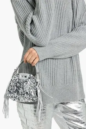 Maje Fringed Leather-trimmed Embellished Chenille Tote