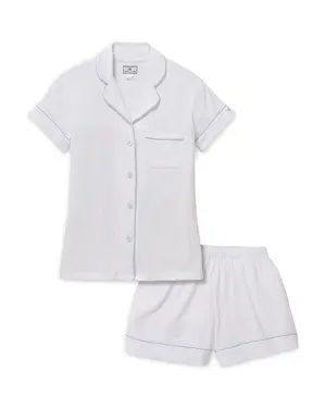 PETITE PLUME Piped Short Sleeve Short Pajama Set - White