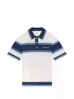 Casablanca Blue Striped Mesh Short Sleeve Polo Shirt - White