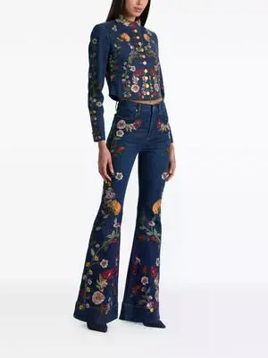 Alice + Olivia Floral Embroidered Bell-bottom Jeans