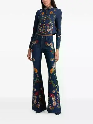 Alice + Olivia Floral Embroidered Bell-bottom Jeans