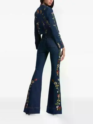 Alice + Olivia Floral Embroidered Bell-bottom Jeans