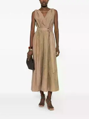 Brunello Cucinelli V-neck Belted Midi Dress - Brown