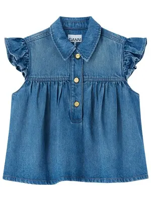 GANNI Sleeveless Top With Collar - Denim