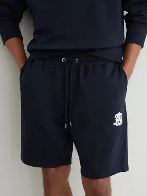 REISS Levin Monogram Cotton Shorts - Navy