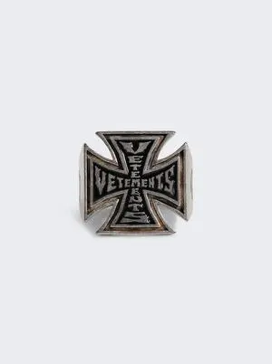 Vetements Tripple Biker Cross Logo Ring - Silver