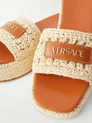 Versace Logo Raffia Platform Slides