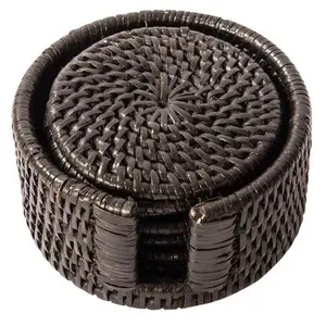 ARTIFACTS TRADING COMPANY™ Artifacts Rattan Round Coasters With Box7 Piece Set - Tudor Black