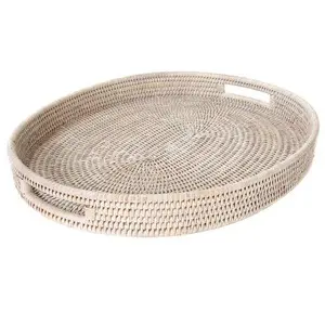 ARTIFACTS TRADING COMPANY™ Artifacts Rattan Oval Tray With Cutout Handles - White Wash