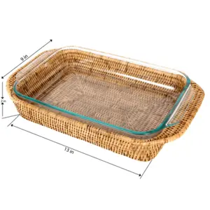 ARTIFACTS TRADING COMPANY™ Artifacts Rattan Rectangular Baker Basket With Pyrex13" Inches - Honey Brown