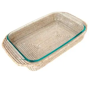 ARTIFACTS TRADING COMPANY™ Artifacts Rattan Rectangular Baker Basket With Pyrex13" Inches - White Wash