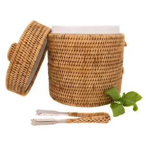 ARTIFACTS TRADING COMPANY™ Artifacts Rattan Ice Bucket With Tongs - Honey Brown