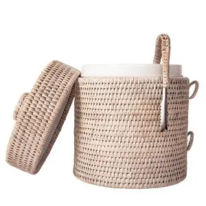 ARTIFACTS TRADING COMPANY™ Artifacts Rattan Ice Bucket With Tongs - White Wash