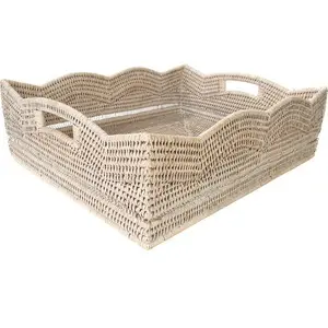 ARTIFACTS TRADING COMPANY™ Artifacts Rattan Scallop Collection Shelf Basket - White Wash