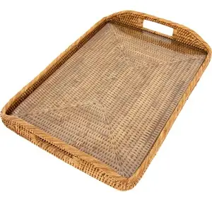 ARTIFACTS TRADING COMPANY™ Artifacts Rattan Rectangular Tray With Glass Insert - Honey Brown