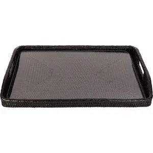 ARTIFACTS TRADING COMPANY™ Artifacts Rattan Rectangular Tray With Glass Insert - Tudor Black