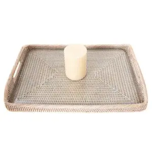 ARTIFACTS TRADING COMPANY™ Artifacts Rattan Rectangular Tray With Glass Insert - White Wash