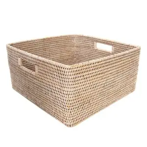 ARTIFACTS TRADING COMPANY™ Artifacts Rattan Square Storage Basket With Rounded Corners - White Wash