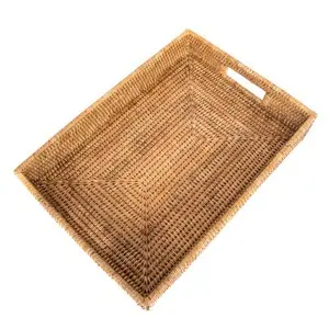 ARTIFACTS TRADING COMPANY™ Artifacts Rattan Rectangular Tray With Cutout Handles - Honey Brown