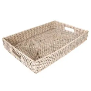 ARTIFACTS TRADING COMPANY™ Artifacts Rattan Rectangular Tray With Cutout Handles - White Wash