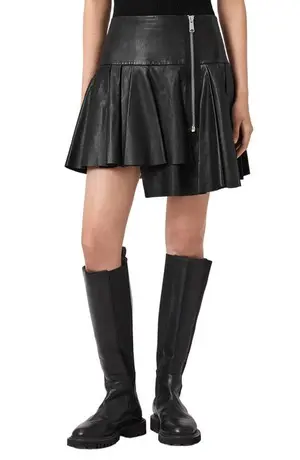 ALLSAINTS Irina Asymmetric Leather Skirt - Black