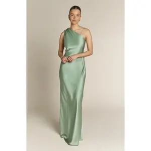 REWRITTEN One-Shoulder Satin Dress Sage