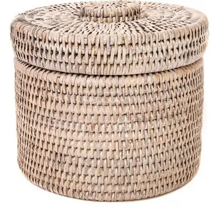 ARTIFACTS TRADING COMPANY™ Artifacts Rattan Round Single Tissue Roll Box - White Wash