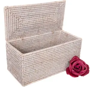 ARTIFACTS TRADING COMPANY™ Artifacts Rattan Rectangular Double Toilet Roll Holder With Hinged Lid - White Wash