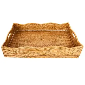 ARTIFACTS TRADING COMPANY™ Artifacts Rattan Scallop Collection Rectangular Tray - Honey Brown