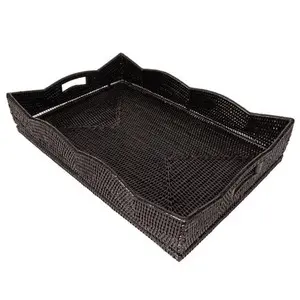 ARTIFACTS TRADING COMPANY™ Artifacts Rattan Scallop Collection Rectangular Tray Tudor Black