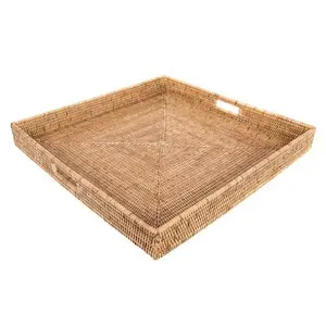 ARTIFACTS TRADING COMPANY™ Artifacts Rattan Square Serving Tray With Cutout Handles - Honey Brown