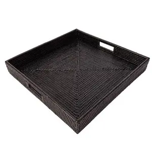 ARTIFACTS TRADING COMPANY™ Artifacts Rattan Square Serving Tray With Cutout Handles - Tudor Black