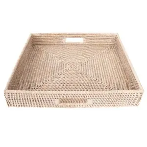 ARTIFACTS TRADING COMPANY™ Artifacts Rattan Square Serving Tray With Cutout Handles - White Wash