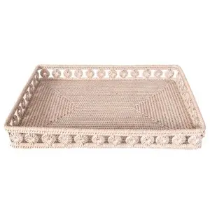 ARTIFACTS TRADING COMPANY™ Artifacts Rattan Inna Design Rectangular Tray With Glass Insert - White Wash