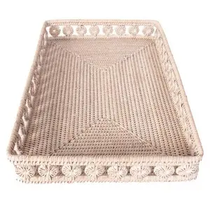 ARTIFACTS TRADING COMPANY™ Artifacts Rattan Inna Design Rectangular Tray With Glass Insert - White Wash