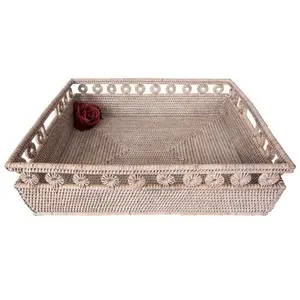 ARTIFACTS TRADING COMPANY™ Artifacts Rattan Inna Design Rectangle Basket With Cutout Handles - White Wash
