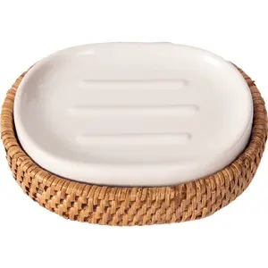 ARTIFACTS TRADING COMPANY™ Artifacts Rattan Rattan Oval Soap Dish With Ceramic Insert - Honey Brown