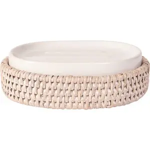 ARTIFACTS TRADING COMPANY™ Artifacts Rattan Rattan Oval Soap Dish With Ceramic Insert - Tudor Black