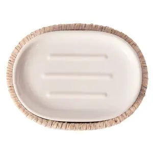 ARTIFACTS TRADING COMPANY™ Artifacts Rattan Rattan Oval Soap Dish With Ceramic Insert - Tudor Black