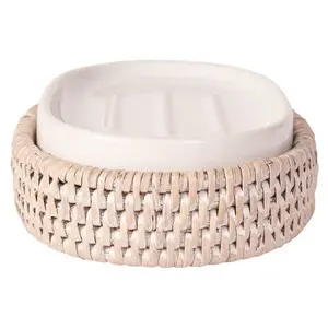 ARTIFACTS TRADING COMPANY™ Artifacts Rattan Rattan Oval Soap Dish With Ceramic Insert - Tudor Black