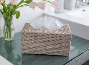 ARTIFACTS TRADING COMPANY™ Artifacts Rattan Rectangular Tissue Box Cover - White Wash