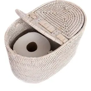 ARTIFACTS TRADING COMPANY™ Artifacts Rattan Oval Double Tissue Roll Box - White Wash