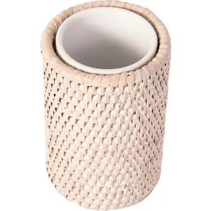 ARTIFACTS TRADING COMPANY™ Artifacts Rattan Rattan Round Tumbler With Ceramic Insert - White Wash