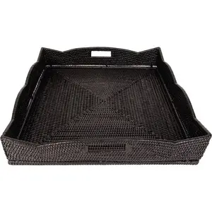 ARTIFACTS TRADING COMPANY™ Artifacts Rattan Scallop Collection Square Tray With Cutout Handles - Tudor Black