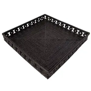 ARTIFACTS TRADING COMPANY™ Artifacts Rattan Inna Design Square Tray With Glass Insert - Tudor Black