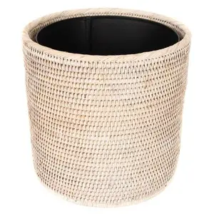 ARTIFACTS TRADING COMPANY™ Artifacts Rattan Round Waste Basket With Metal Liner - White Wash