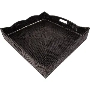 ARTIFACTS TRADING COMPANY™ Artifacts Rattan Scallop Square Tray With Glass Insert - Tudor Black