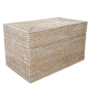 ARTIFACTS TRADING COMPANY™ Artifacts Rattan Rectangular Hinged Chest/trunk - White Wash